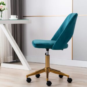 ZHENGHAO Modern Armless Desk Chair Vanity Stool for Teen Girls, Hollow Back Task Chair Study Chair Sewing Chair with Gold Base for Home OfficeBedroomLiving Room (Green)