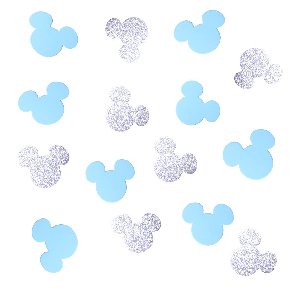 CHCN 100 pcs 1.5inche Mickey Mouse Theme Confetti Silver Glitter & Baby Blue Minnie Mouse Mickey Inspired Confetti for Boy Birthday Party Bridal Shower Festival Theme Party Decorations Supplies