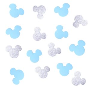 chcn 100 pcs 1.5inche mickey mouse theme confetti silver glitter & baby blue minnie mouse mickey inspired confetti for boy birthday party bridal shower festival theme party decorations supplies