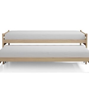 Twin XL Over Twin Size Bed Pennsylvania Wooden Wheeled Platform Bed Solid Pine Wood with Casters Unfinished with Wooden Slats Mattress Support/No Box Spring Needed – Two Beds Set