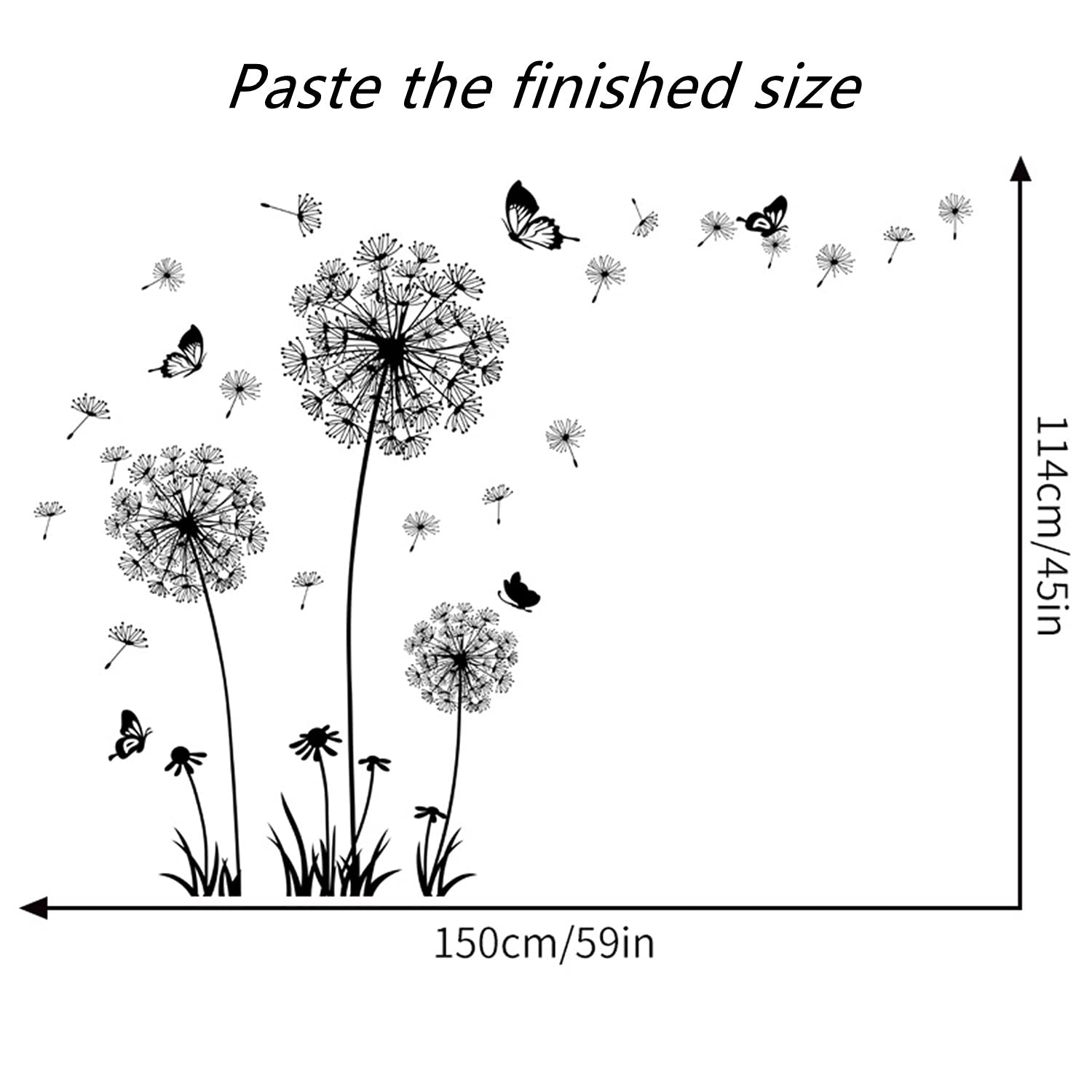 Arawat 2 Set Dandelion Wall Decals Flower Stickers Murals Butterflies Wall Decor for Bedroom Office Bathroom Living Room Floral Wall Decals Removable Wall Art Decoration Peel and Stick Room Wall Decor