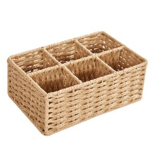 6-section wicker baskets for shelves: small baskets for organizing baskets, handwoven desk baskets for shelves, pantry, coffee bar