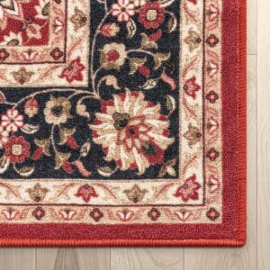 Well Woven Kings Court Gene Red - Non-Slip Rubber Backed Oriental Medallion 5x7 Area Rug - for Living Room & Dining Room - Kid & Pet Friendly, Easy-to-Clean, Machine-Washable, Low Looped Pile