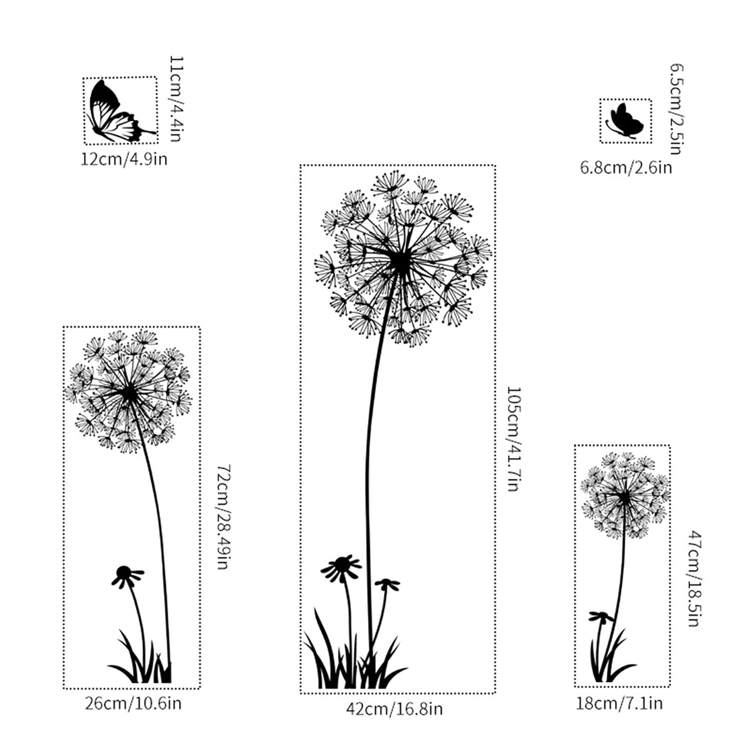 Arawat 2 Set Dandelion Wall Decals Flower Stickers Murals Butterflies Wall Decor for Bedroom Office Bathroom Living Room Floral Wall Decals Removable Wall Art Decoration Peel and Stick Room Wall Decor