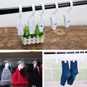 6 Pieces Laundry Hooks Clips Clothes Pins Rotating Laundry Hook Hanging Clips Plastic Fabric Chips Hanging Curtain Clips Tent Tarp Clips for Home Office Workshop Travel Outdoor Camp, White