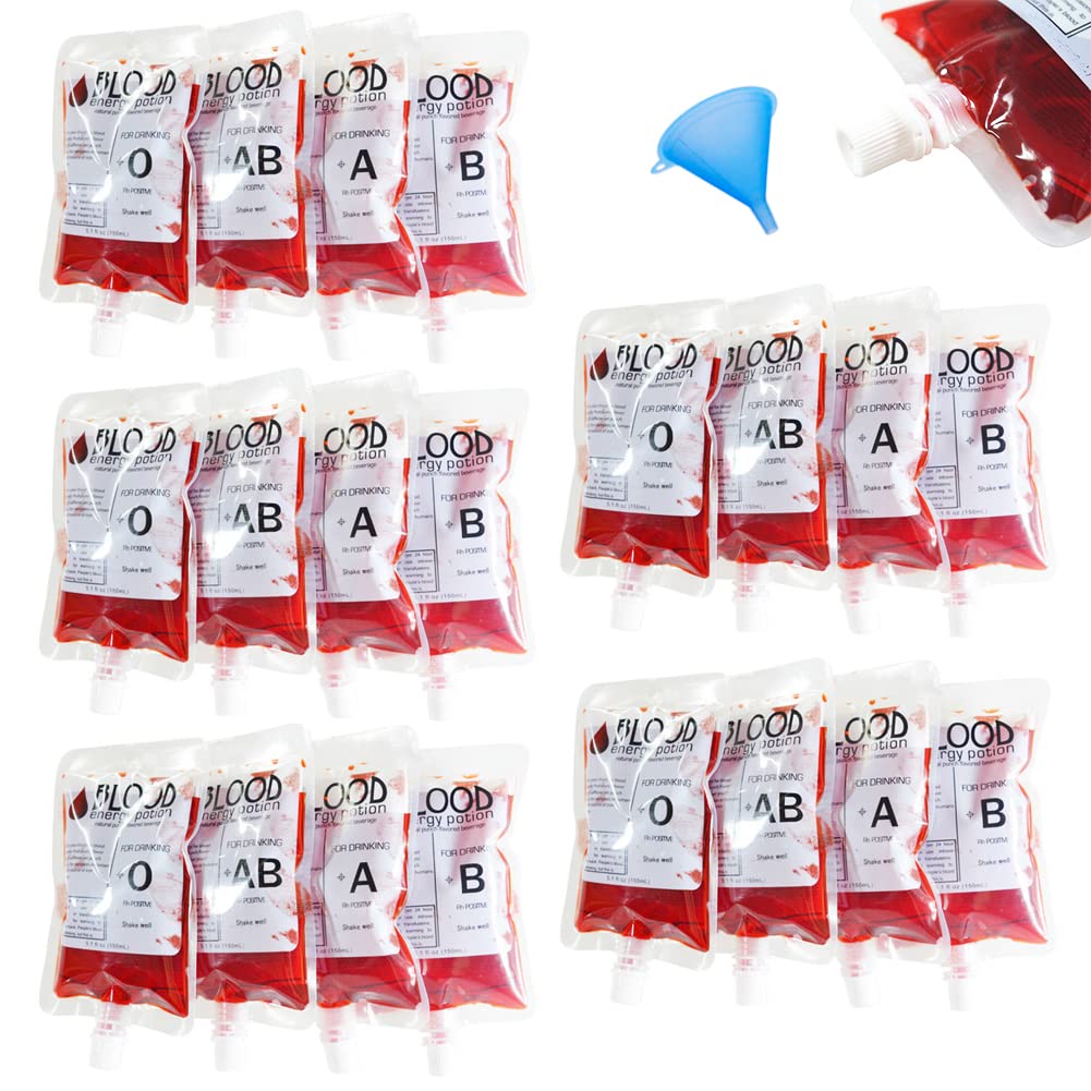 20 Pack Blood Bags for Drinks,8.5oz Anti-Leak Bags with Cap,Reusable Food Grade Bags,Decoration Cups for Halloween and Christmas