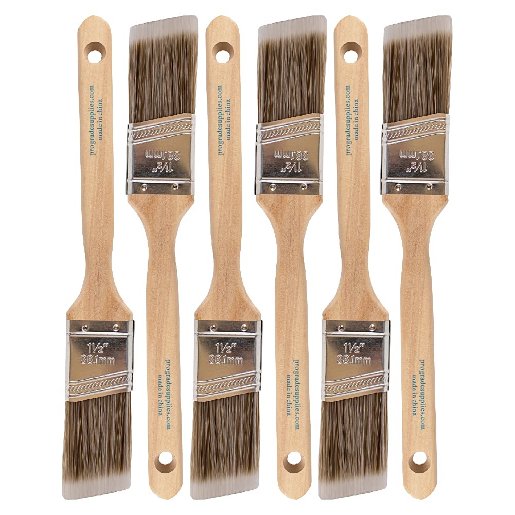 Vermeer Paint Brushes - 6-Pack - 1.5" Angle Sash Brushes for All Latex and Oil Paints & Stains - Home Improvement - Interior & Exterior Use