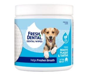 naturel promise fresh dental clean teeth dental wipes for pets, 50 count, fresh mint - helps remove plaque, tartar & freshen breath - made in the usa