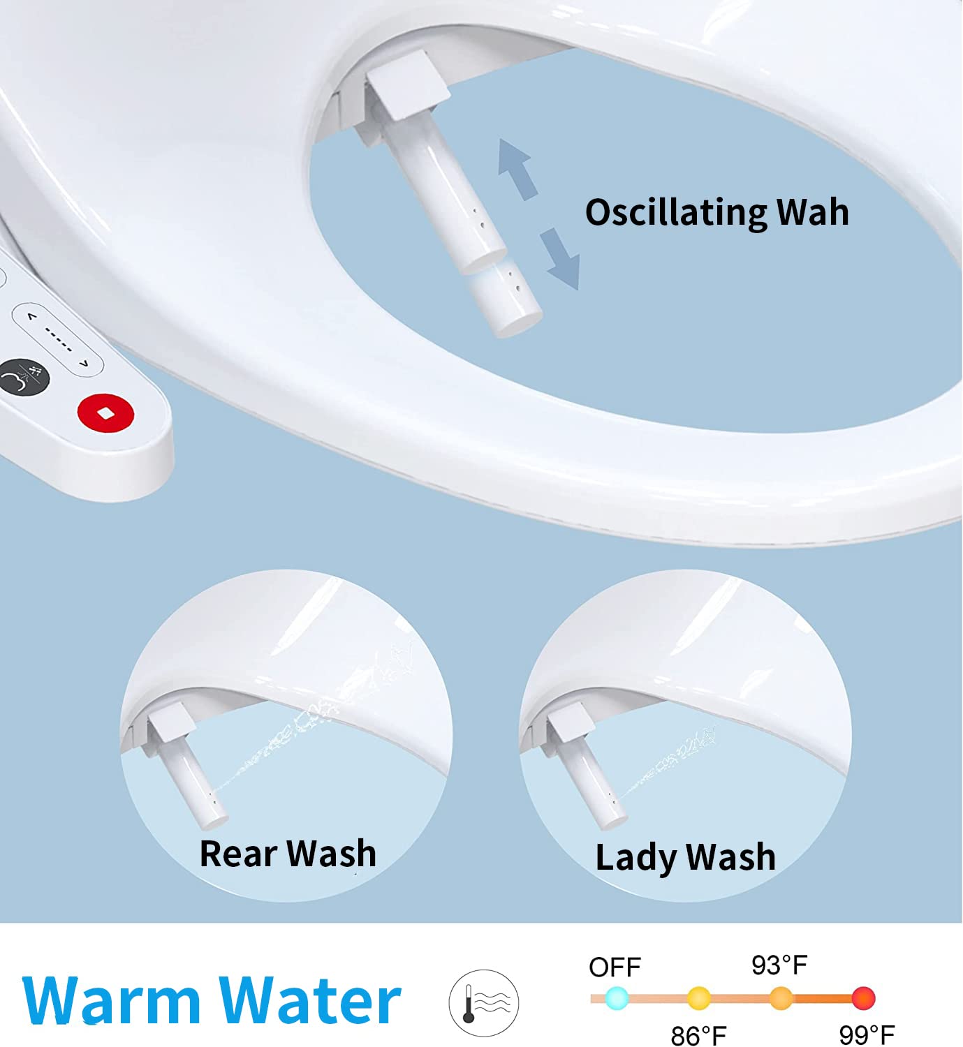 R&T Electronic Bidet Seat for Elongated Toilet, Smart Toilet Seat with Warm Air Dryer and Temperature Controlled Wash Functions (V2601 Heated Bidet Seat)