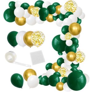 dark green white gold balloon garland arch kit, 105pcs white dark green metallic gold confetti balloons for birthday wedding engagement anniversary retirement graduation football party decorations