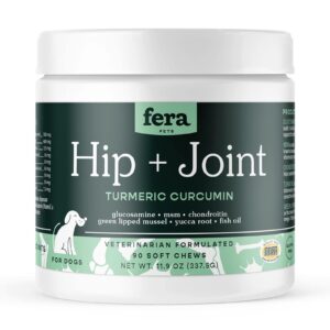 Fera Pets - Health Bundle of 3, Includes Fish Oil for Cats and Dogs (16oz), Organic Probiotics for Dogs and Cats with Prebiotics (60 Scoops), Hip and Joint Support for Dogs (90 Soft Chews)