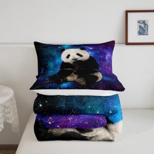 Castle Fairy 3D Panda Comforter Set Twin Size,Cute Panda Print Duvet Insert for Kid Teen Boys Girls Room Decor,Galaxy Starry Sky Quilted Duvet,Lovely Animal Theme Quilt Cover with 1 Pillowcase