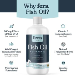 Fera Pets - Health Bundle of 3, Includes Fish Oil for Cats and Dogs (16oz), Organic Probiotics for Dogs and Cats with Prebiotics (60 Scoops), Hip and Joint Support for Dogs (90 Soft Chews)