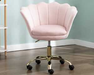 cimota desk chair velvet cute adjustable vanity chair modern home office chair scalloped task chair with wheels for teens adults bedroom/study/make up/computer room, light pink