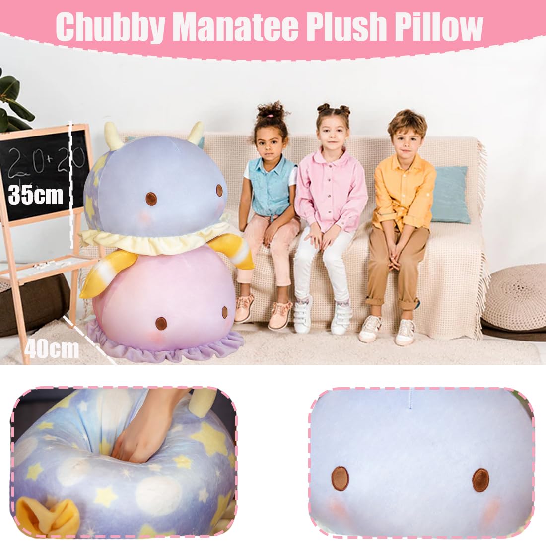 ELAINREN Giant Chubby Manatee Plush Body Pillow Cushion, Stuffed Ocean Animal Soft Plushie Sea Cow Gifts 15.7''x 13.8''