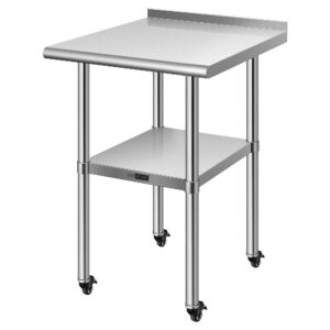 vivohome 24 x 24 inch stainless steel work table with backsplash, prep commercial table with wheels for restaurant, hotel, home and warehouse