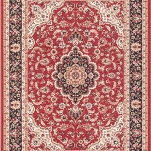 Well Woven Kings Court Gene Red - Non-Slip Rubber Backed Oriental Medallion 5x7 Area Rug - for Living Room & Dining Room - Kid & Pet Friendly, Easy-to-Clean, Machine-Washable, Low Looped Pile