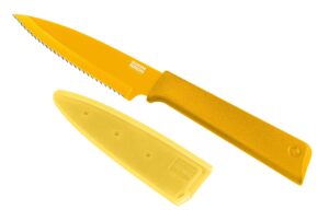 kuhn rikon colori+ non-stick serrated paring knife with safety sheath, 19 cm, yellow