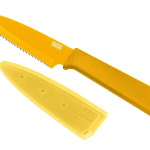 KUHN RIKON Colori+ Non-Stick Serrated Paring Knife with Safety Sheath, 19 cm, Yellow