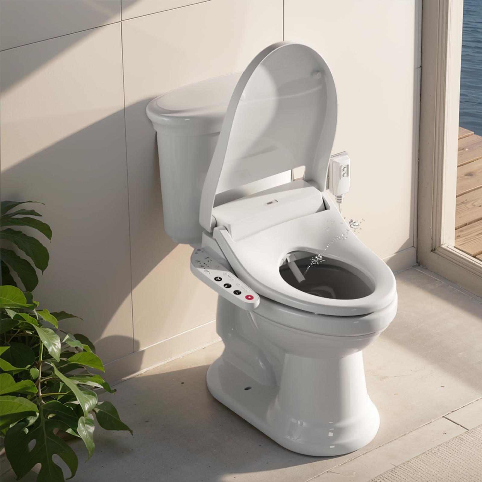 R&T Electronic Bidet Seat for Elongated Toilet, Smart Toilet Seat with Warm Air Dryer and Temperature Controlled Wash Functions (V2601 Heated Bidet Seat)