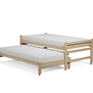 Twin XL Over Twin Size Bed Pennsylvania Wooden Wheeled Platform Bed Solid Pine Wood with Casters Unfinished with Wooden Slats Mattress Support/No Box Spring Needed – Two Beds Set