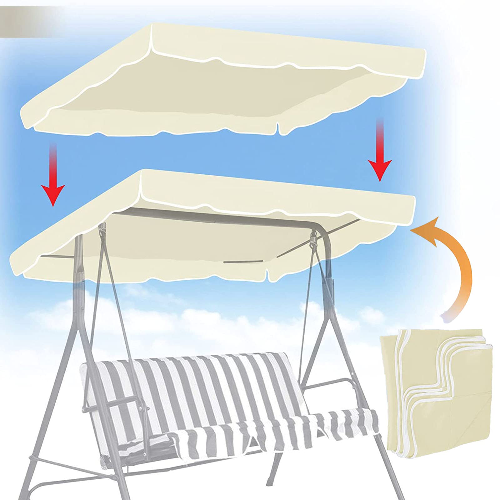 Patio Swing Canopy Waterproof Top Cover Cloth, 420D Replacement Canopy Cover for 2/3-Seater, Outdoor Sunproof Chair All Weather Protection Porch Swings