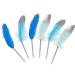 cheerland feather ballpoint pen set glitter silver royal blue sapphire feathered vintage pens for anniversary graduation baby shower wedding bridal shower office party favors - pack of 6