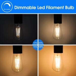 Energetic Dimmable LED Filament Light Bulbs, High Brightness, 8W, 60 Watt Equivalent, ST18 ST58, Soft White 2700K, Classic Clear Glass, 6 Pack