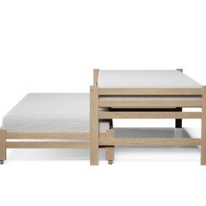 Twin XL Over Twin Size Bed Pennsylvania Wooden Wheeled Platform Bed Solid Pine Wood with Casters Unfinished with Wooden Slats Mattress Support/No Box Spring Needed – Two Beds Set