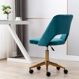 ZHENGHAO Modern Armless Desk Chair Vanity Stool for Teen Girls, Hollow Back Task Chair Study Chair Sewing Chair with Gold Base for Home OfficeBedroomLiving Room (Green)