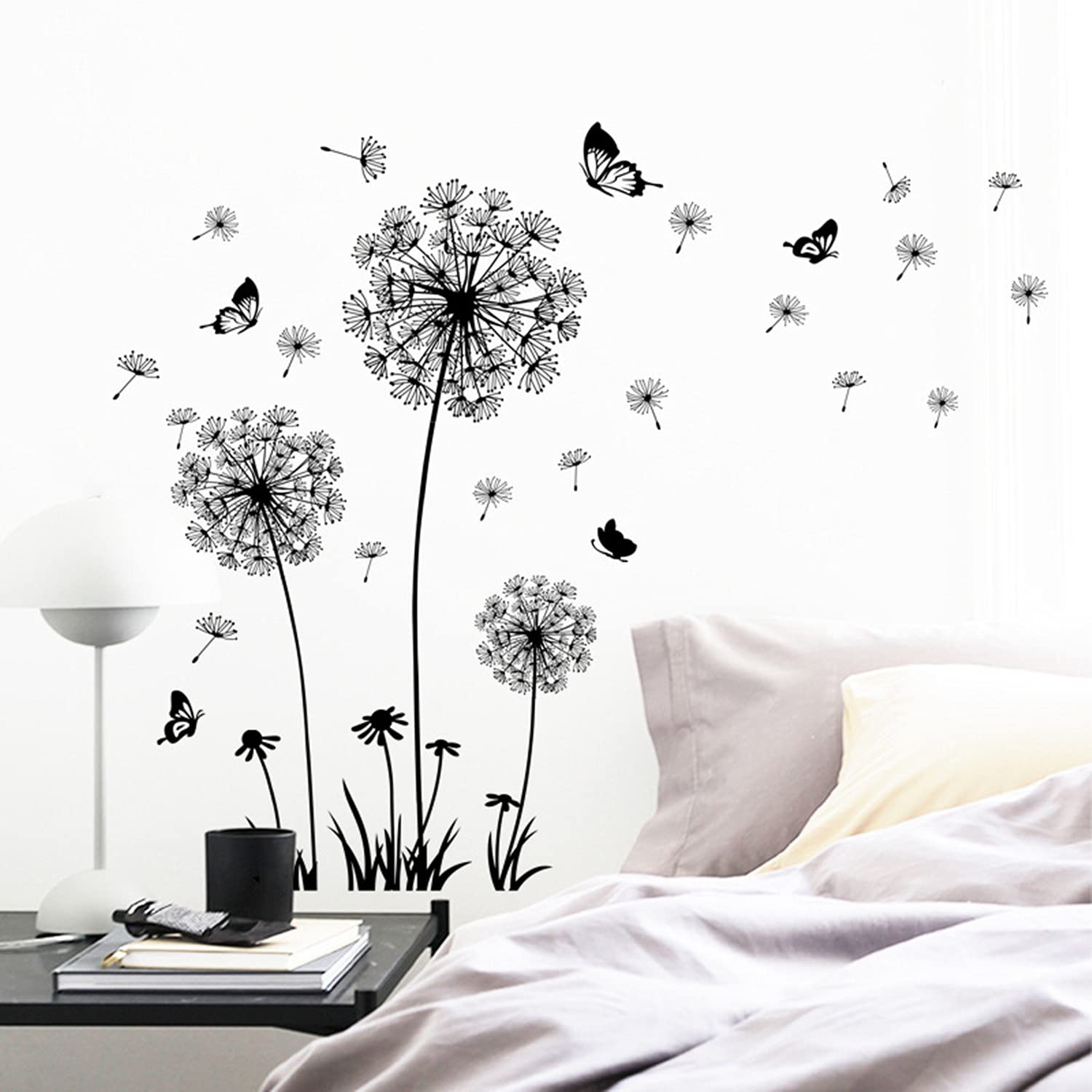 Arawat 2 Set Dandelion Wall Decals Flower Stickers Murals Butterflies Wall Decor for Bedroom Office Bathroom Living Room Floral Wall Decals Removable Wall Art Decoration Peel and Stick Room Wall Decor