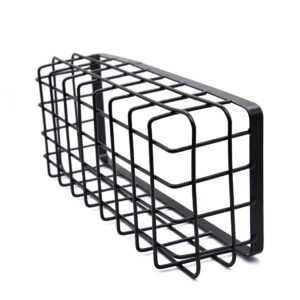 Hoshen Sundries Storage Frame, Iron Art Storage Frame (With a Wooden Board at the Bottom), Cosmetics Storage Basket, Bathroom Desktop Wall-mounted Shelf - Black