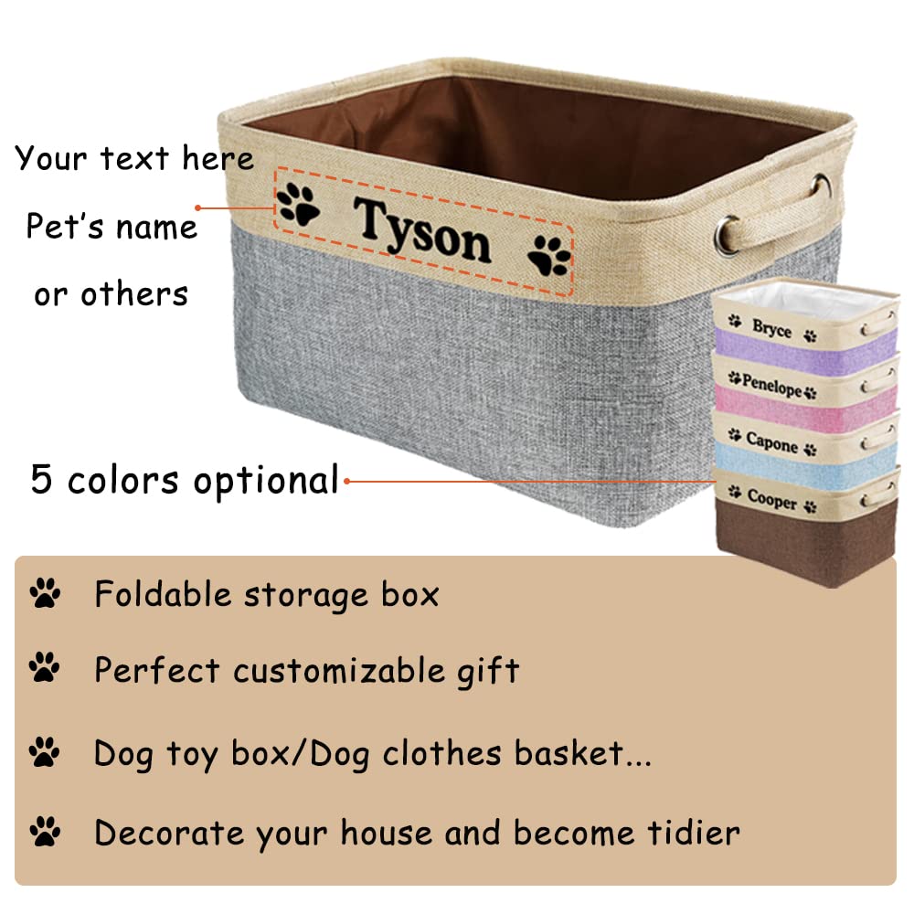 MALIHONG Personalized Dog Cat Toy Storage Basket with Pet's Name Sturdy Foldable Collapsible Storage Bin with Handles for Organizing Pet Stuff, Toys, Clothes, 15" x 9.8" x 9"