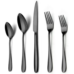 black silverware set, 20 pieces stainless steel flatware set service for 4, mirror polished cutlery set for home kitchen, premium tableware utensil set, include knife spoon and fork, dishwasher safe