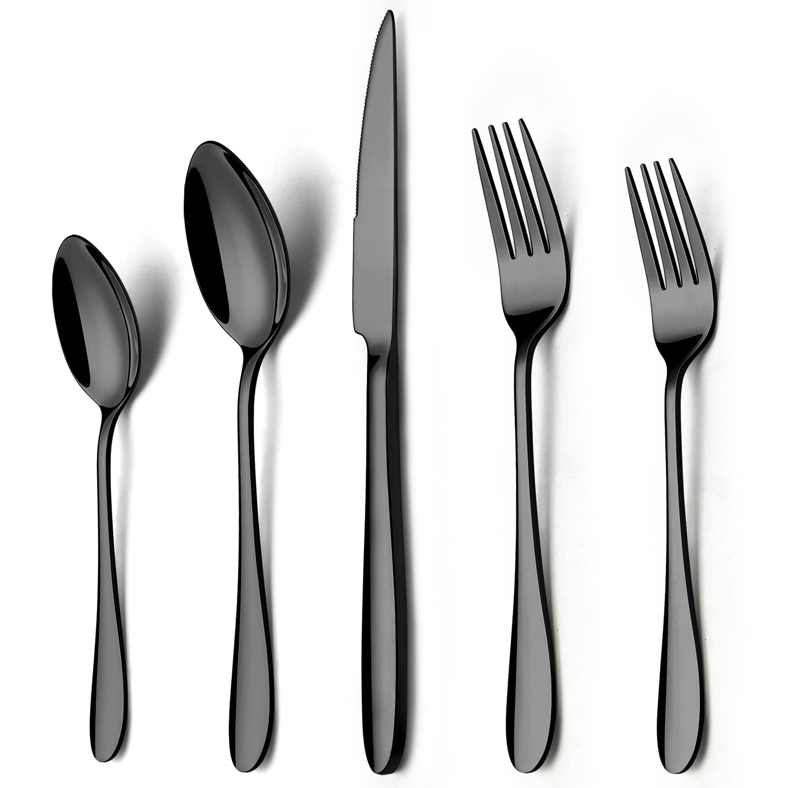 Black Silverware Set, 20 Pieces Stainless Steel Flatware Set Service for 4, Mirror Polished Cutlery Set for Home Kitchen, Premium Tableware Utensil Set, Include Knife Spoon and Fork, Dishwasher Safe