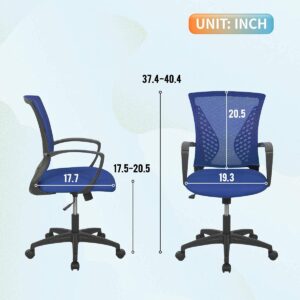 Hkeli Ergonomic Office Chair Computer Desk Chair Cheap Mid Back Mesh Office Chair with Wheels Back Support Armrest Adjustable Height Rolling Swivel Task Executive Works Chair for Women Men, Blue