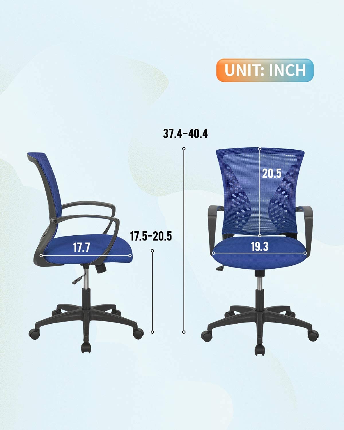 Hkeli Ergonomic Office Chair Computer Desk Chair Cheap Mid Back Mesh Office Chair with Wheels Back Support Armrest Adjustable Height Rolling Swivel Task Executive Works Chair for Women Men, Blue