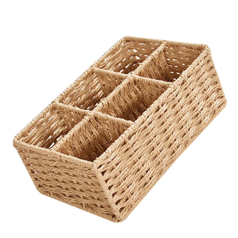 6-Section Wicker Baskets for Shelves: Small Baskets for Organizing Baskets, Handwoven Desk Baskets for Shelves, Pantry, Coffee Bar