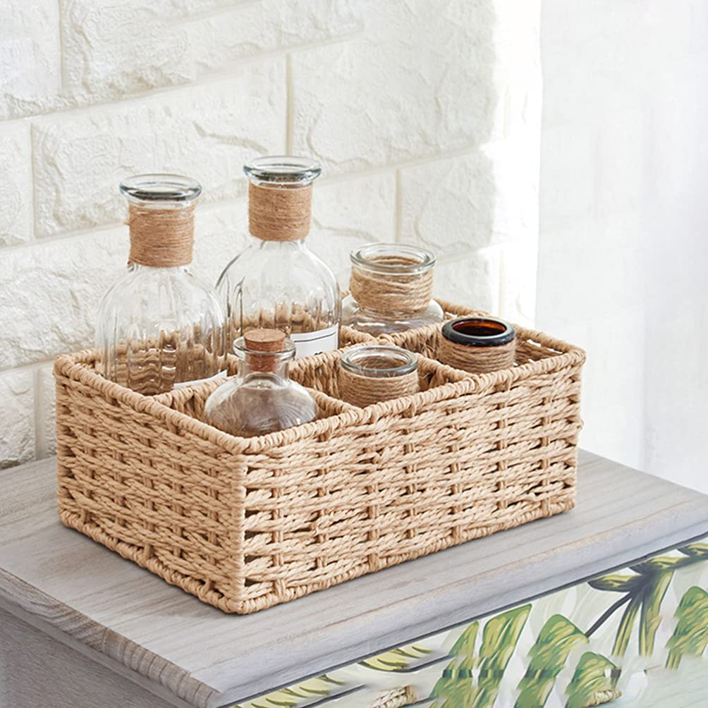 6-Section Wicker Baskets for Shelves: Small Baskets for Organizing Baskets, Handwoven Desk Baskets for Shelves, Pantry, Coffee Bar