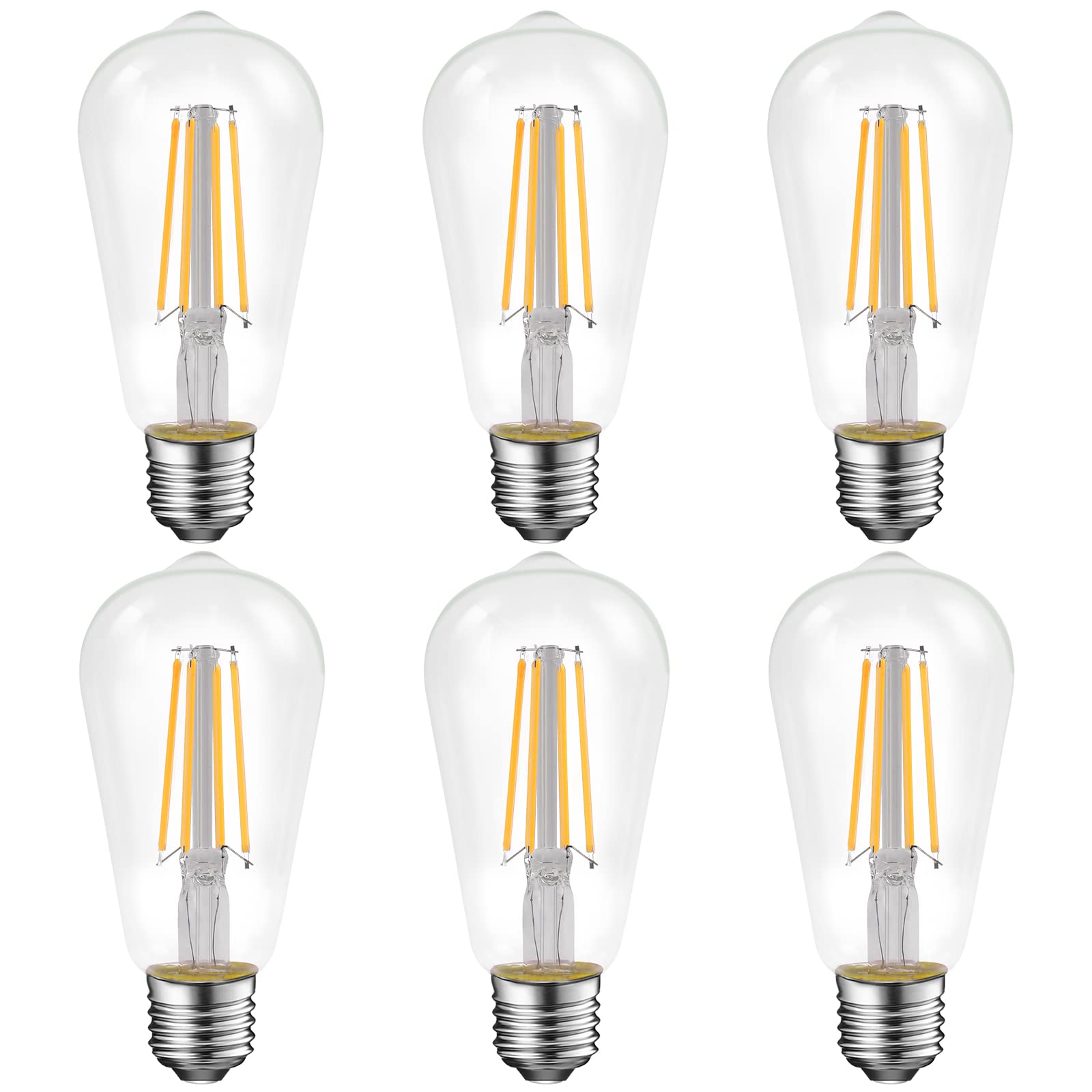 Energetic Dimmable LED Filament Light Bulbs, High Brightness, 8W, 60 Watt Equivalent, ST18 ST58, Soft White 2700K, Classic Clear Glass, 6 Pack