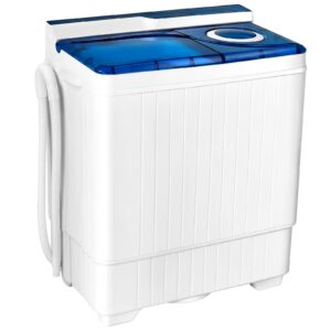 giantex washing machine semi-automatic, twin tub washer with spin dryer, 26lbs capacity, built-in drain pump, portable laundry washer, compact washing machine for apartment, dorm and rv (white+blue)