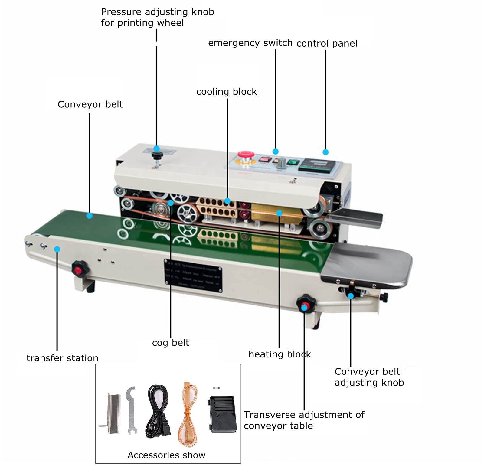 TECHTONGDA FR-770 Continuous Sealing Machine Vertical & Horizontal Automatic Band Sealer with Digital Thermostat for Plastic Poly Bag PVC Membrane Bags Film 110V