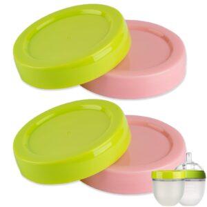 (4-pcs) travel bottle caps compatible with como tomo bottles, storage caps lids for comotomo bottles - pink green