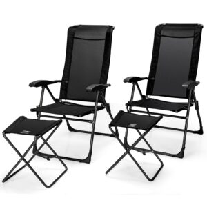 giantex 4 pcs folding patio chairs set 2 pack patio dining chairs with footrest portable sling chairs camping lawn chairs with adjustable back outdoor bistro chairs for porch garden yard pool