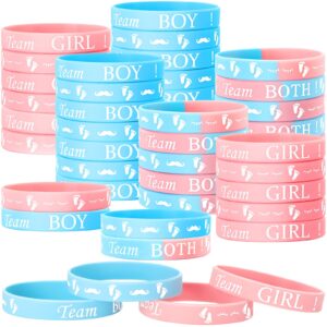 hicarer 60 pieces gender reveal bracelets, team silicone wristbands team gender reveal party bracelets team both rubber wristband for shower gender reveal party favor supplies, blue and pink