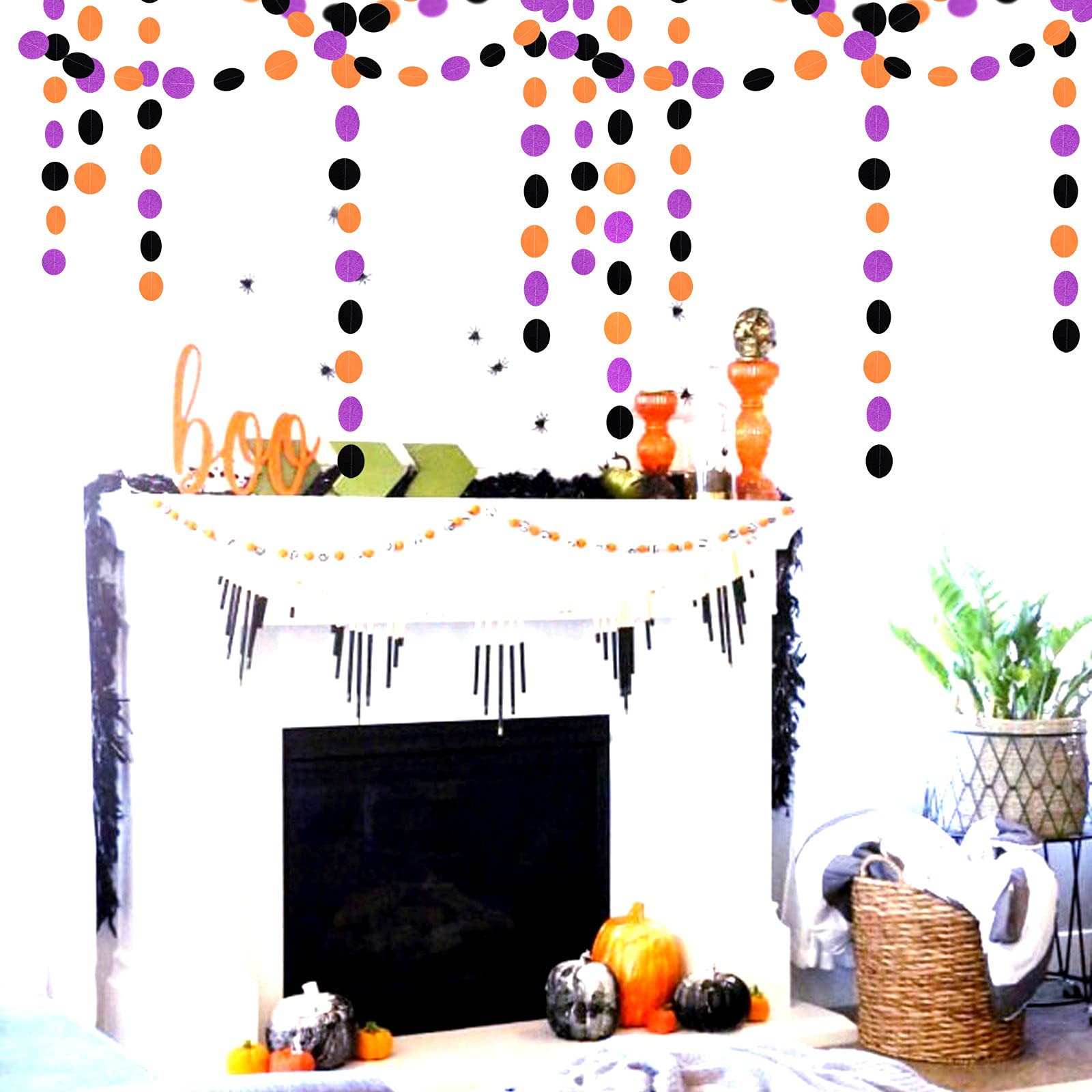 Black-Orange Purple Halloween Party-Decorations Streamers-Garland - 52ft Birthday Baby Shower Decorations Paper Banner, Graduation 2024 Glitter Hanging Decoration Bunting Supplies Lasting Surprise