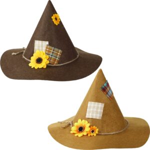 satinior 2 pieces scarecrow hats sunflower scarecrow witch hats felt scarecrow costume hats for halloween cosplay party accessories