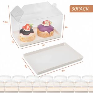 pakiper 30 Pcs Gable Clear Favor Boxes with Handle, Gable Clear Gift Boxes Large, Clear Cake Boxes for Favors with Handle & White Cardboard, for Wedding, Party, Christmas, 7" x4" x 4"