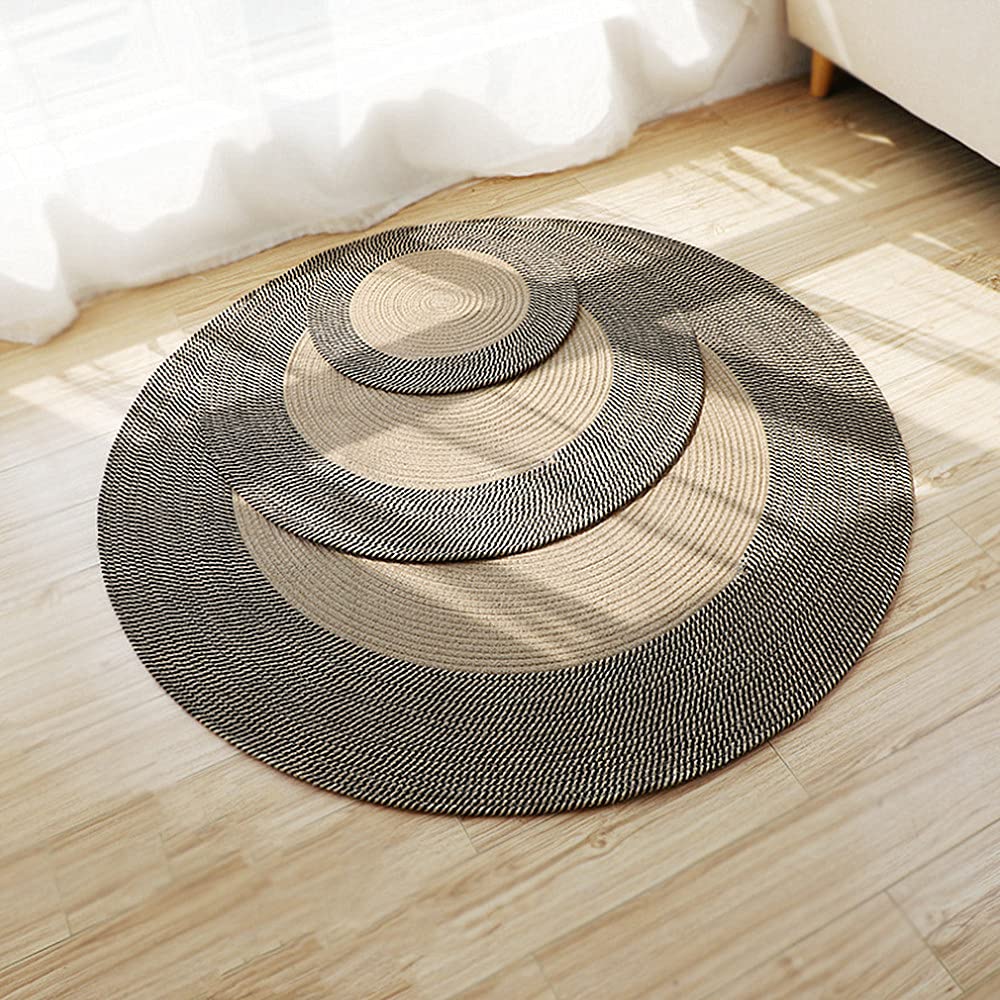 Poowe Hand Woven Round Area Rugs Living Room Bedroom Study Computer Chair Cushion Base Mat Round Carpet Lifts Basket Swivel Chair Pad Coffee Table Rug(2.6' Round)