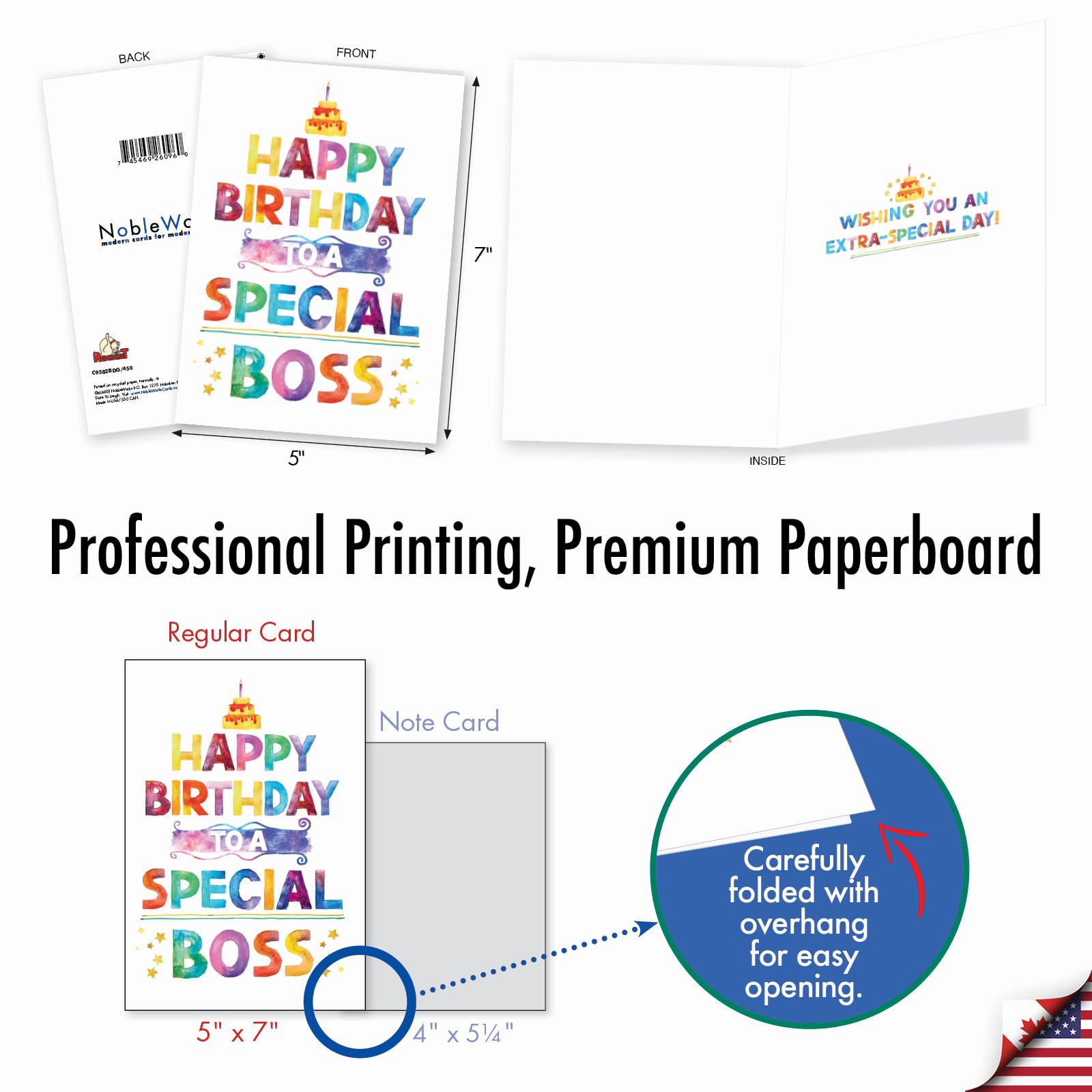 NobleWorks - Funny Happy Birthday to Best Boss Note Card with Envelope (4.63 x 6.75 Inch) - Watercolor Bday Greeting Card for Women and Men - Bday Celebration Notecard - Special Boss C9582BDG